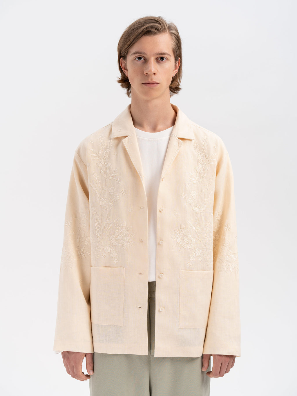 Cream-colored shirt with matching embroidery "Burkun"